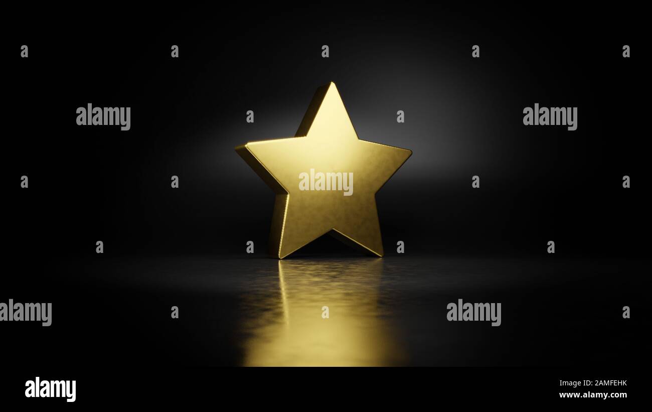 gold metal symbol of star with sharp points 3D rendering with blurry ...