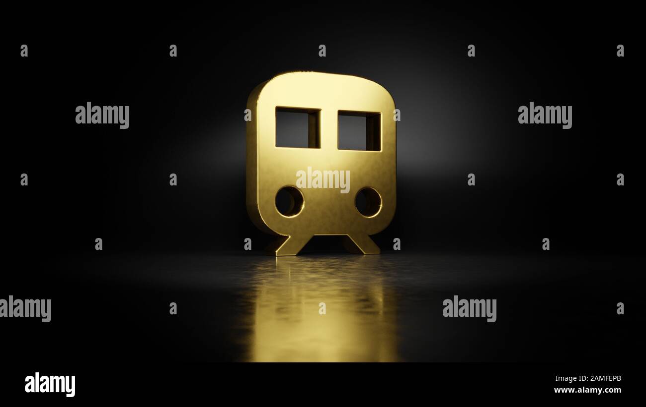 gold metal symbol of train from front view 3D rendering with blurry ...