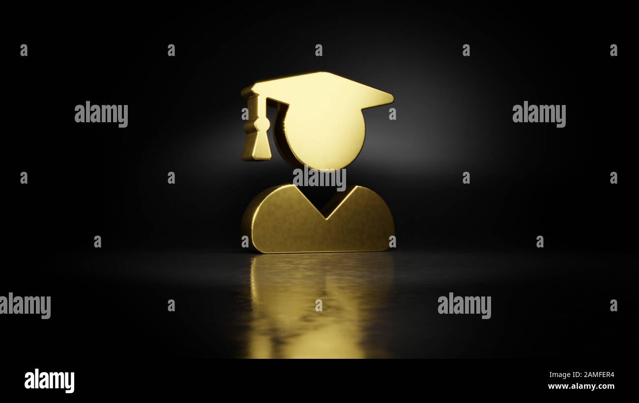 gold metal symbol of person with graduate hat 3D rendering with blurry ...