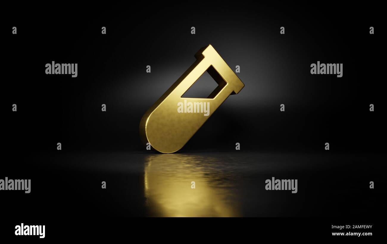 gold metal symbol of chemical tube 3D rendering with blurry reflection ...