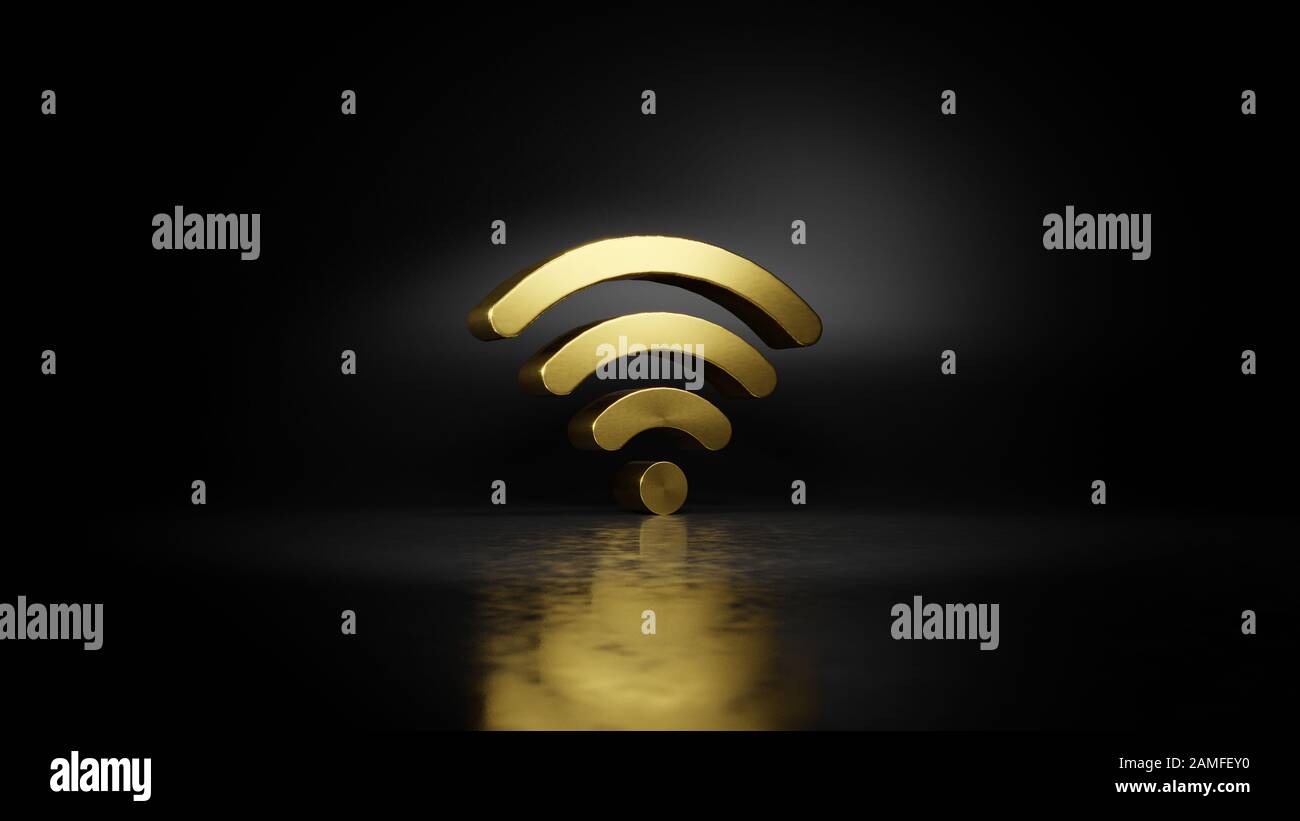 gold metal symbol of Wi-Fi signal with signal waves and rounded corners ...