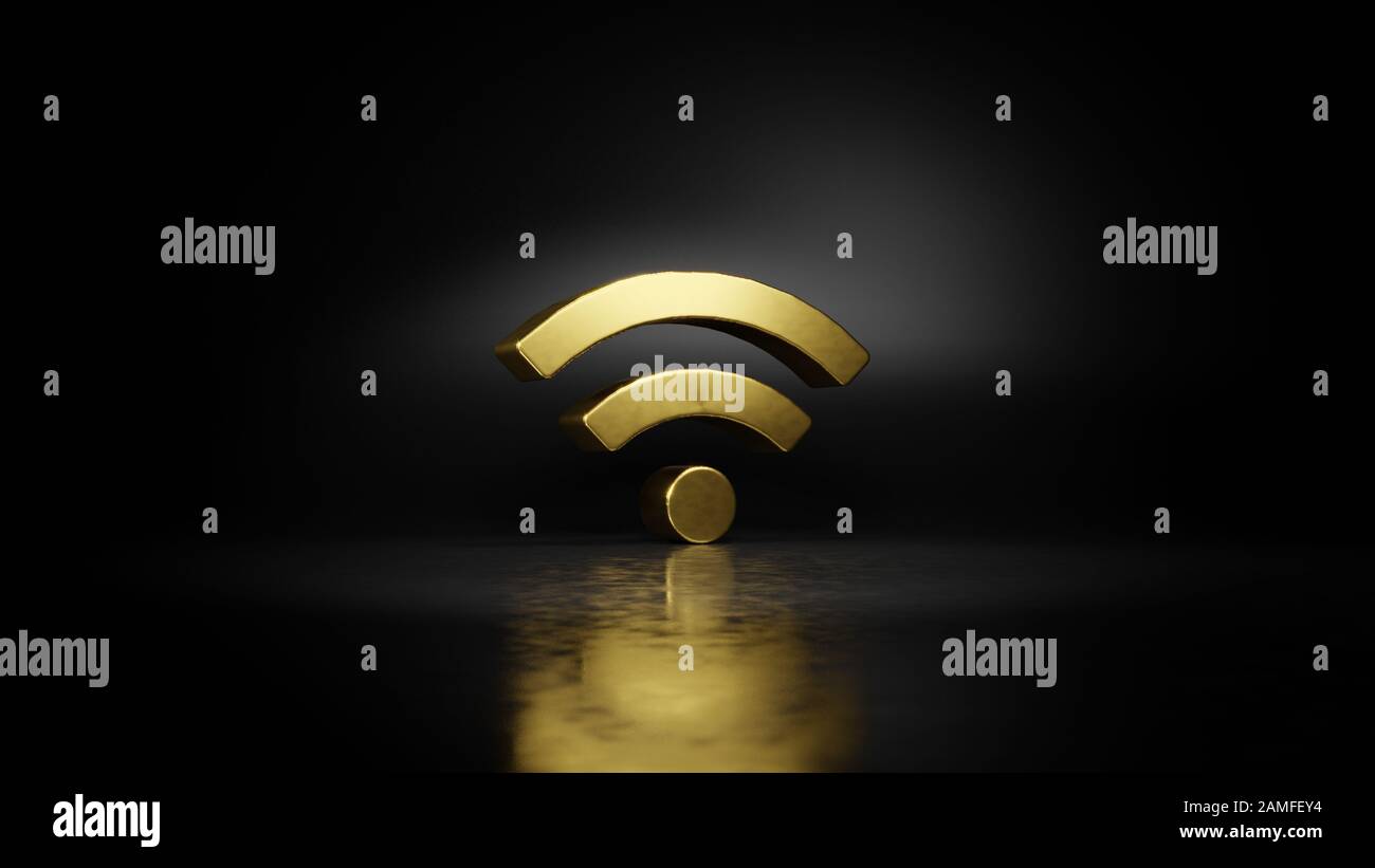gold metal symbol of Wi-Fi signal with signal waves 3D rendering with ...