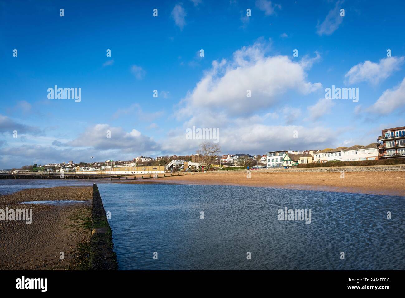 Beach at Chalkwell with Railway Station and Leigh-on-Sea in Background ...