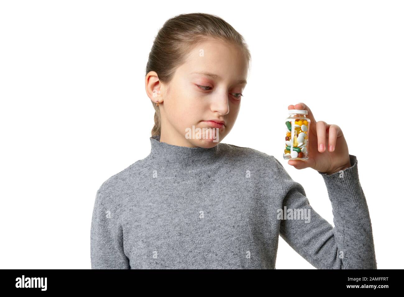 Allergic reaction, skin rash, close view portrait of a girl's face ...