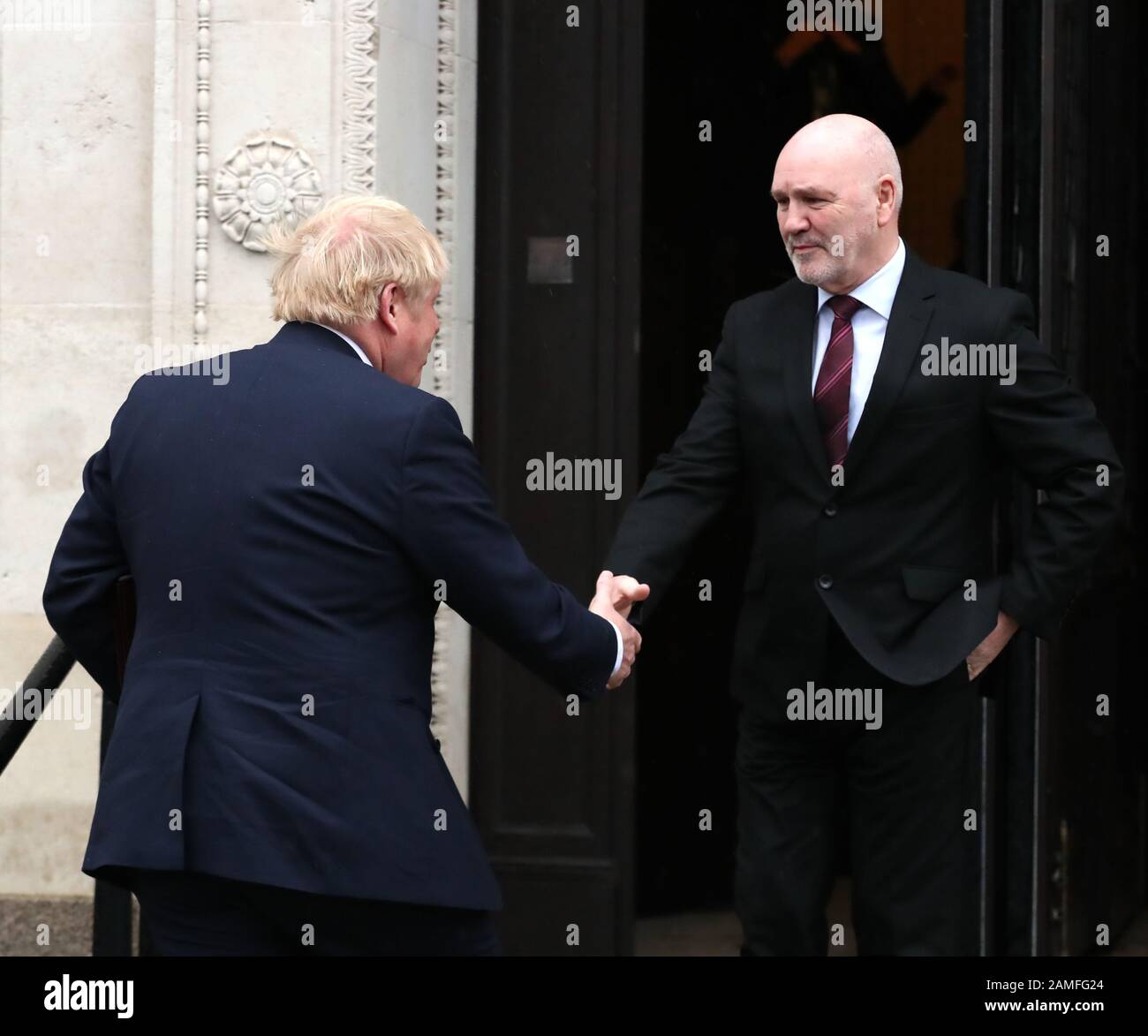 Prime Minister Boris Johnson (left) greets Speaker of the Northern ...