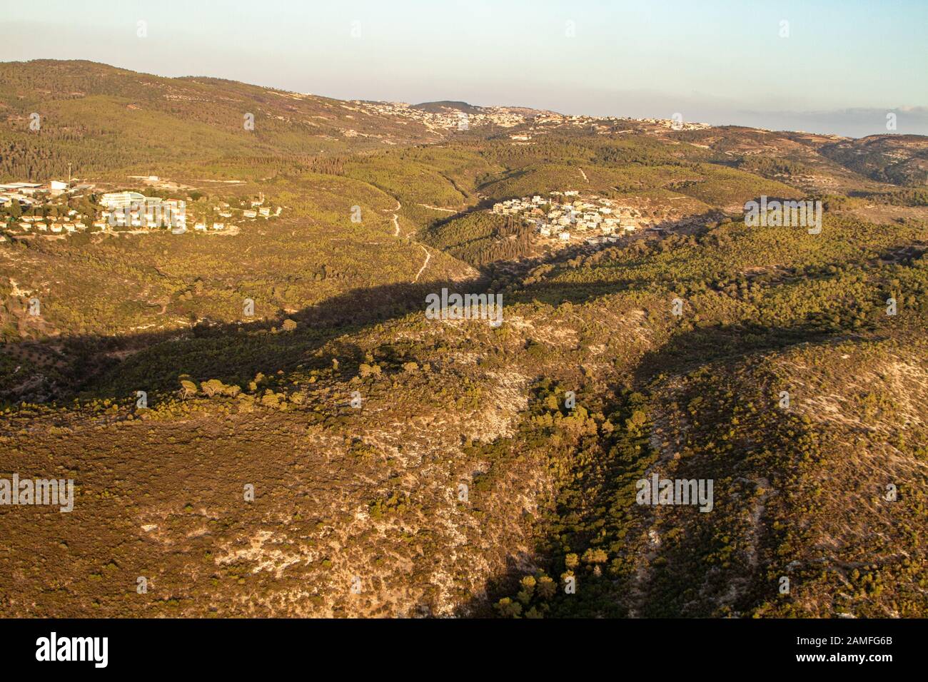 Rural village and landscape as seen from the Carmel Mountain range ...