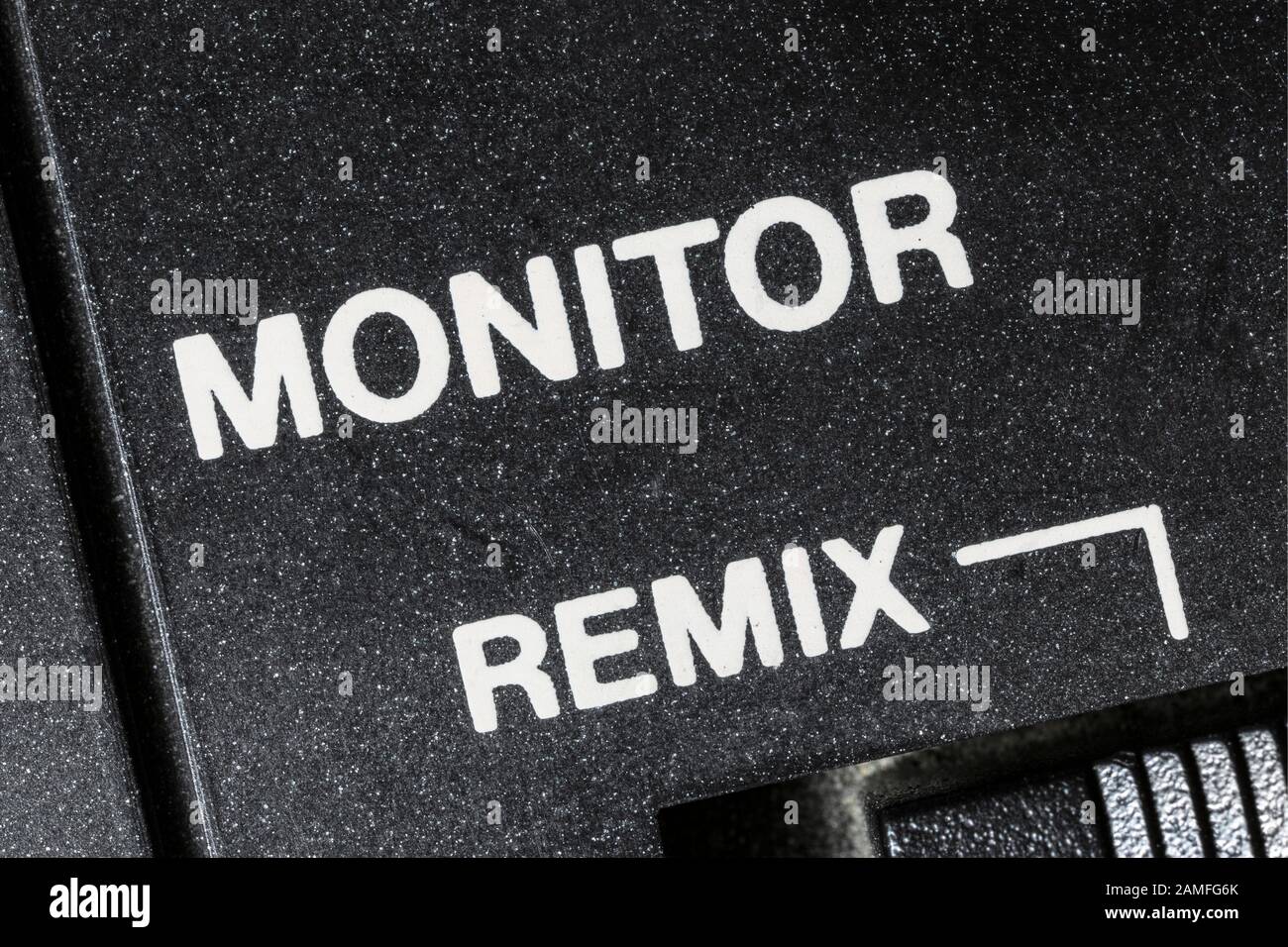 Macro close up photograph of vintage audio mixing board monitor remix ...