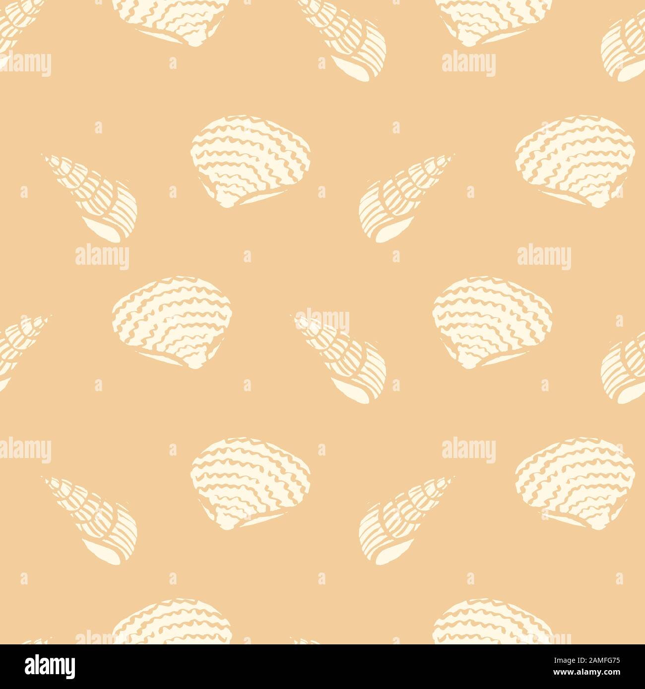 seamless vector pattern with white shells silhouettes on a sand colored ...