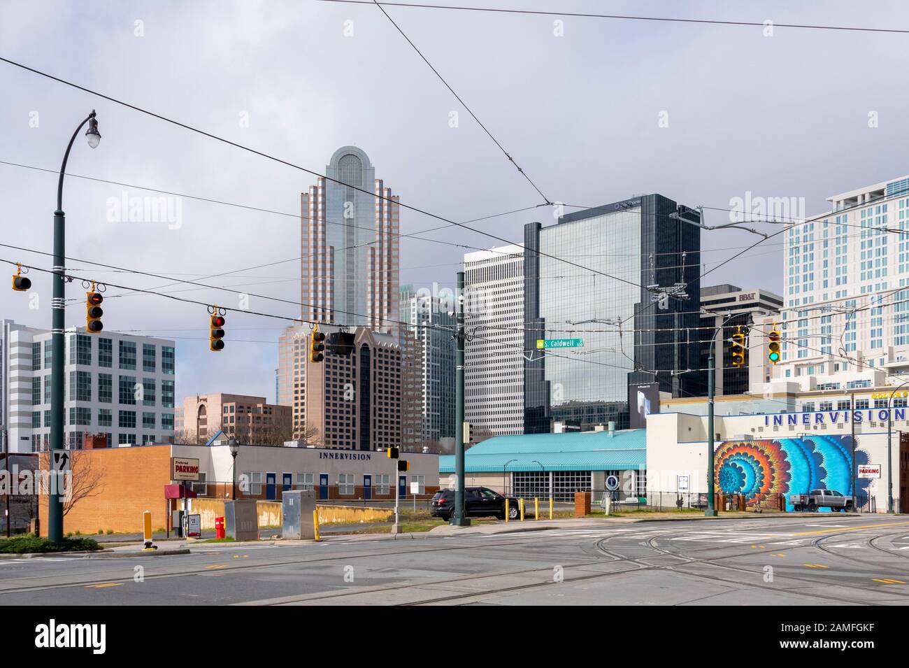 24 February 2019, US, Charlotte: View of a road junction and ...