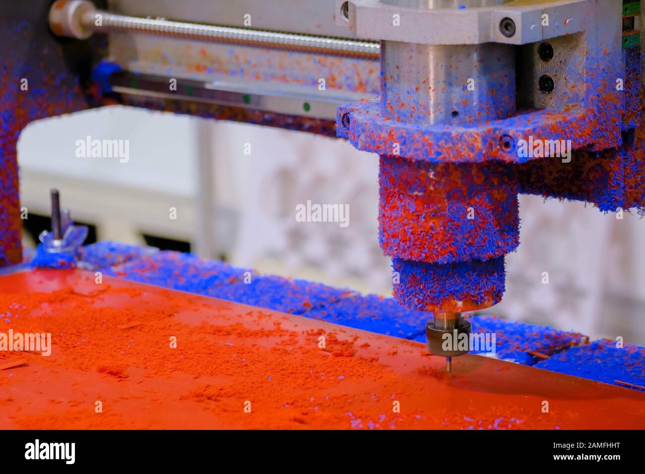 Milling machine during work with plastic material Stock Photo - Alamy