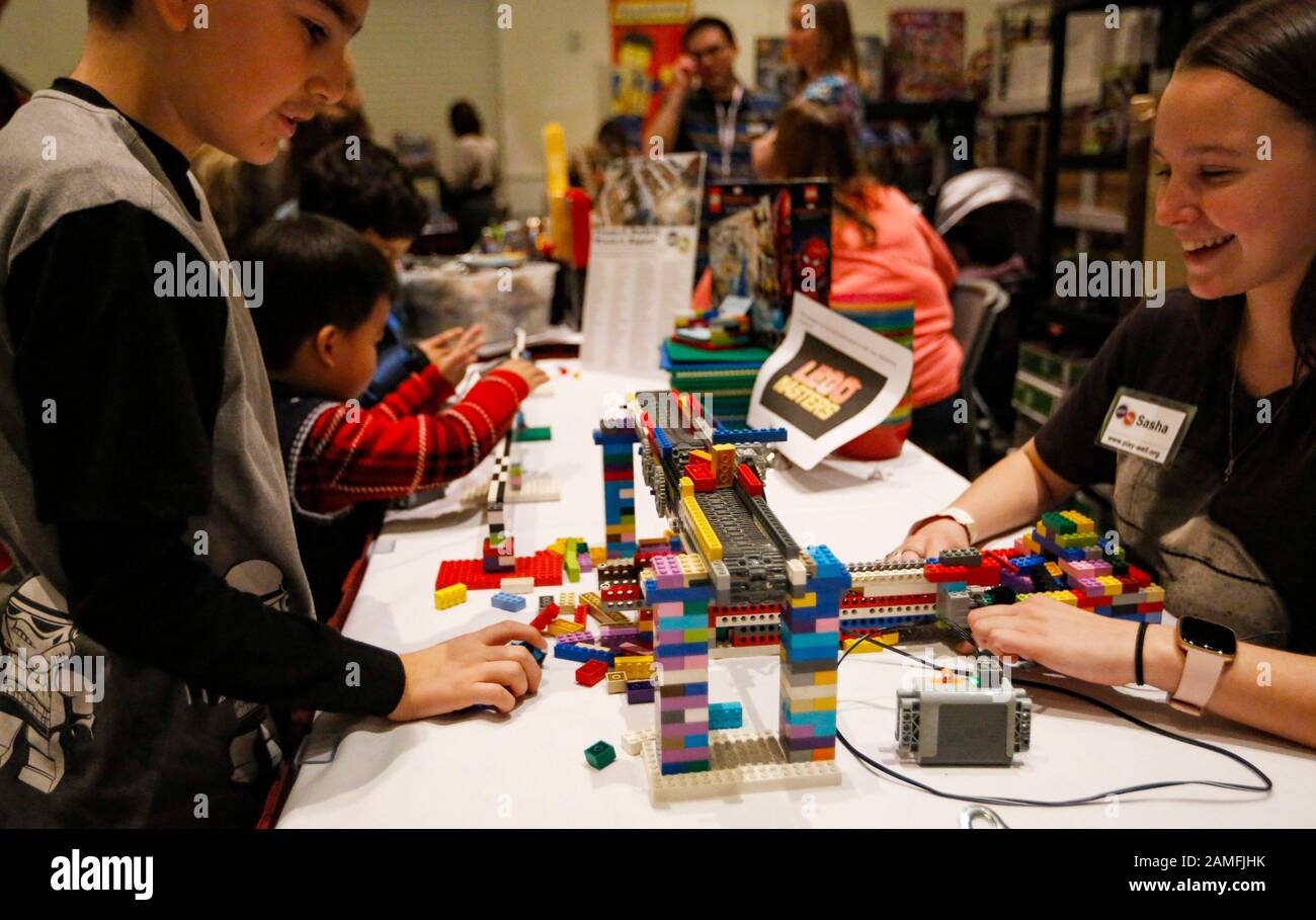 Los Angeles, USA. 12th Jan, 2020. Visitors admire Lego creations at ...