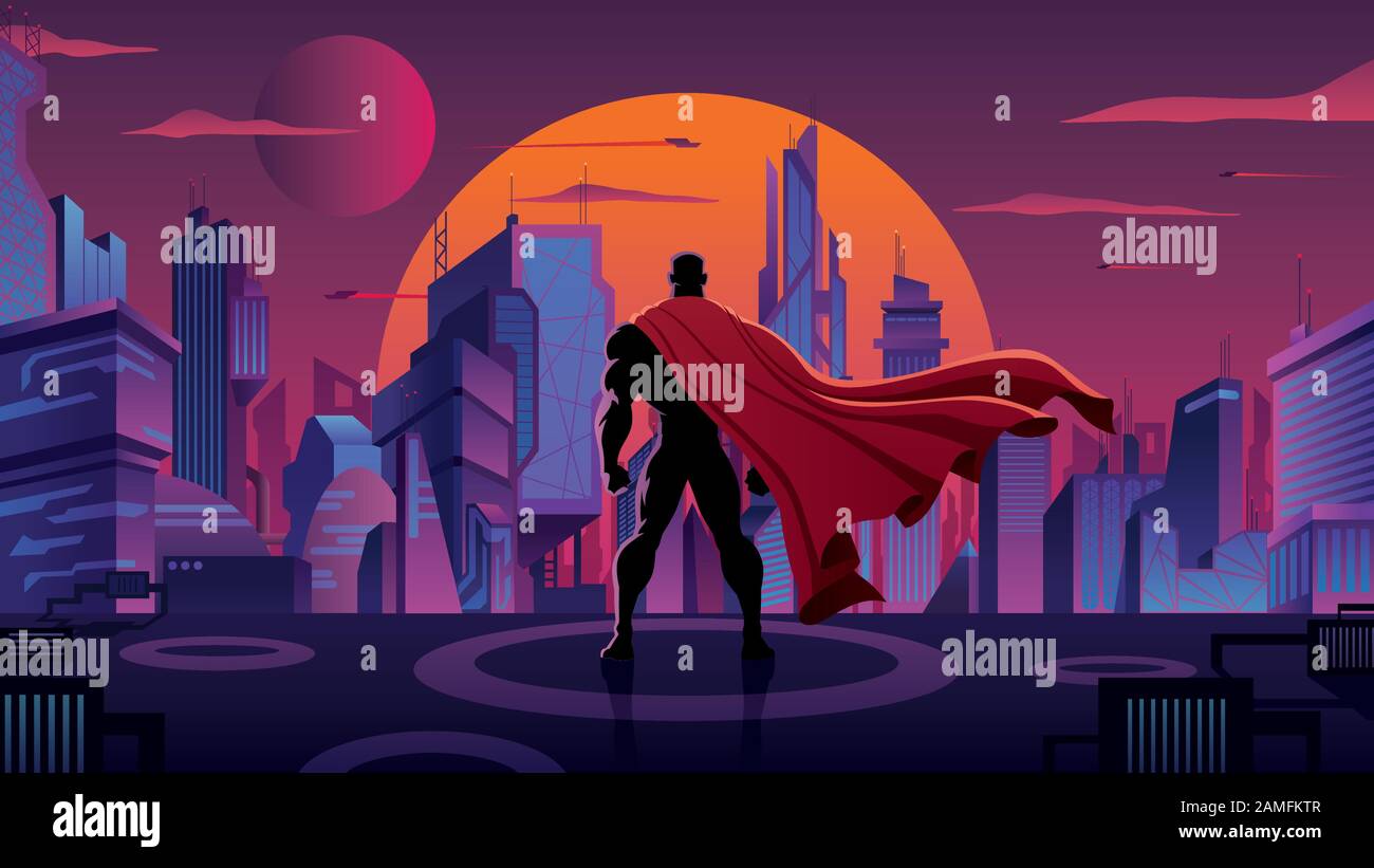 Superhero in Futuristic City Stock Vector Image & Art - Alamy