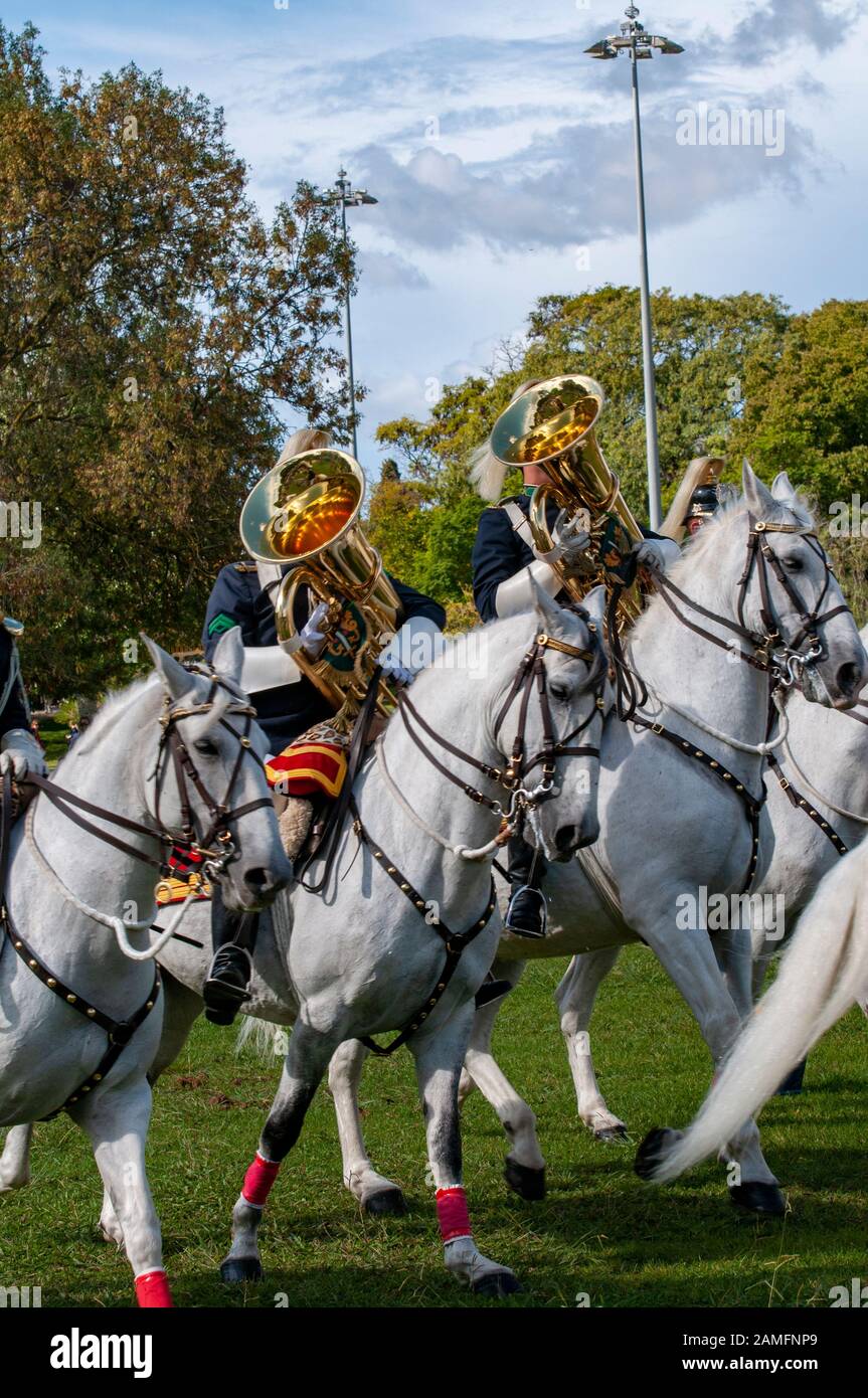 Members of the Portuguese National Guard's mounted brass band take part ...