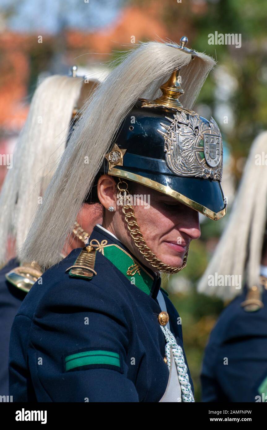 Members of the Portuguese National Guard's mounted brass band take part ...