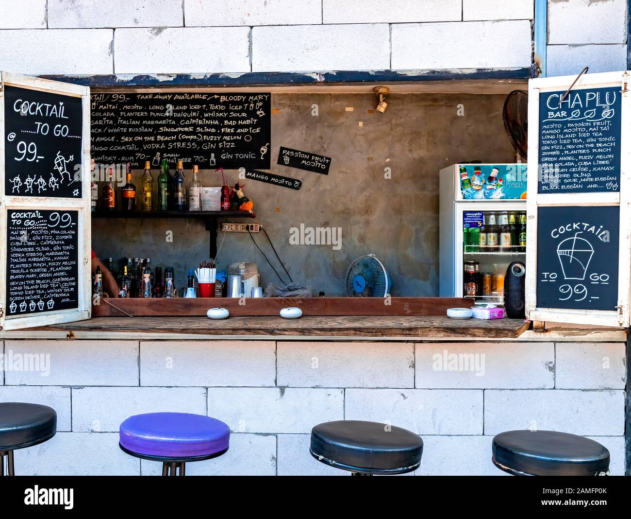 Krabi Town, Thailand - November 24 2019: A To Go Bar at the side of the ...