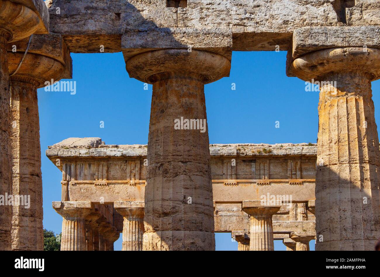 The greek Temple of Hera-II in the archaeological site of Paestum ...