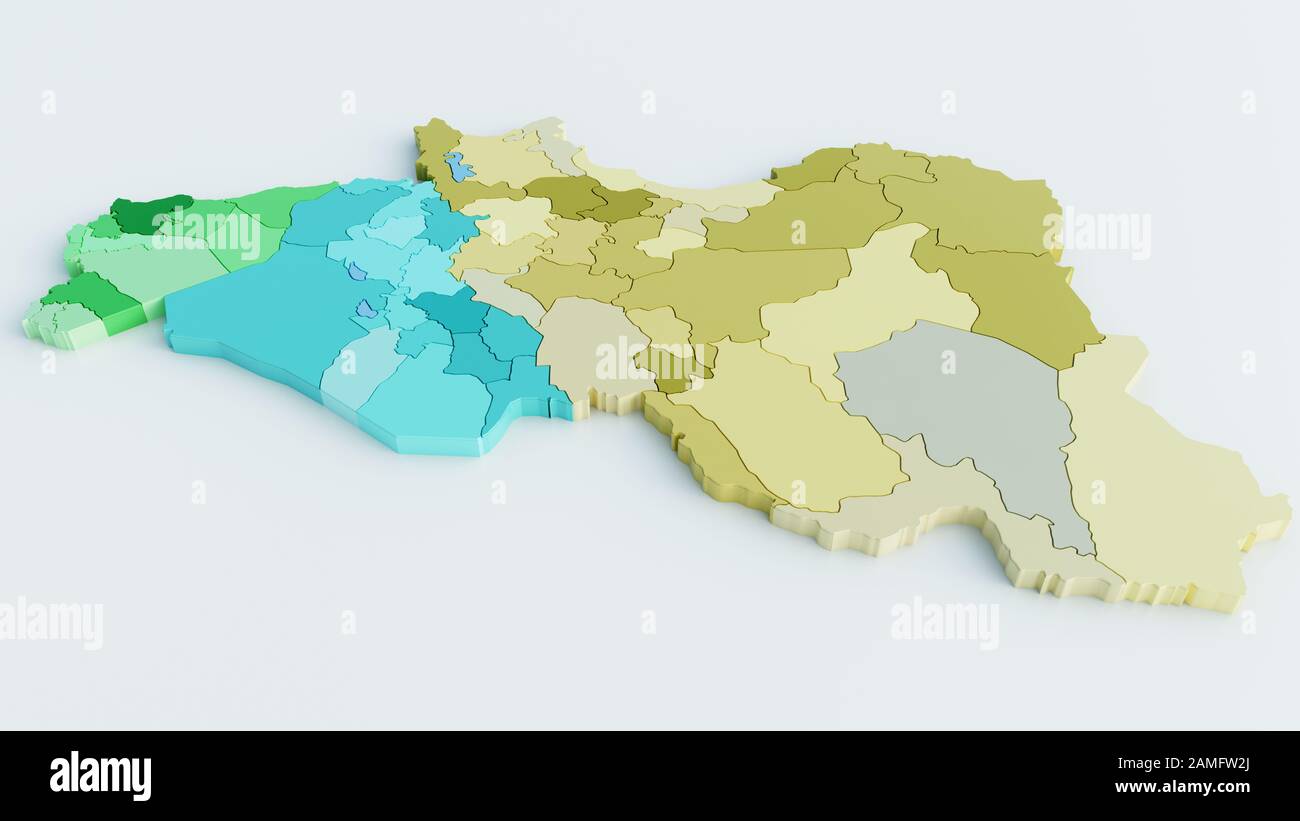 Maps of Syria, Iraq and Iran colored- 3D Rendering Stock Photo - Alamy