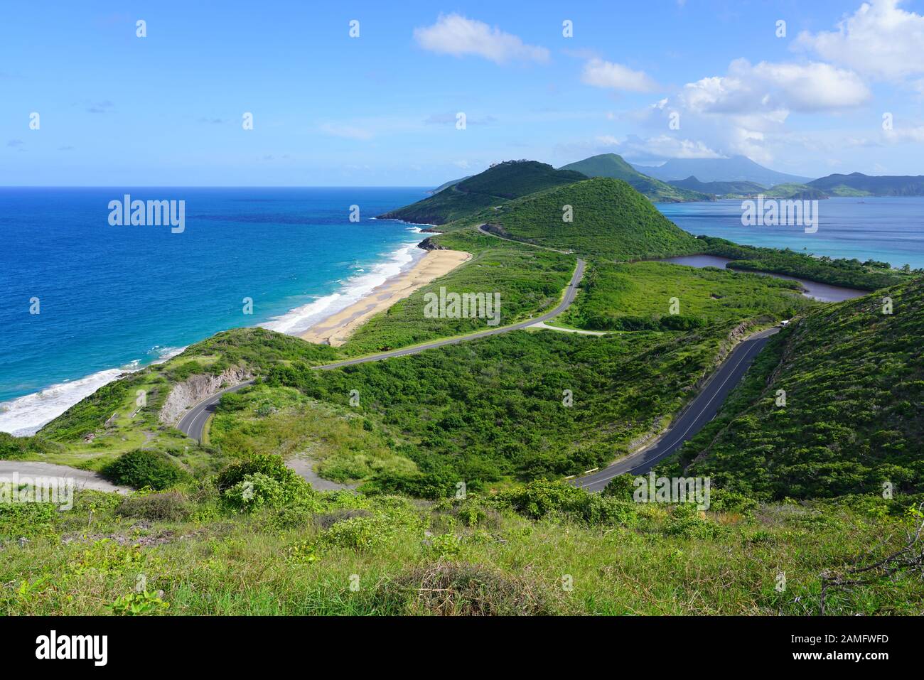 Landscape view of the Caribbean Sea and Atlantic Ocean looking south of ...
