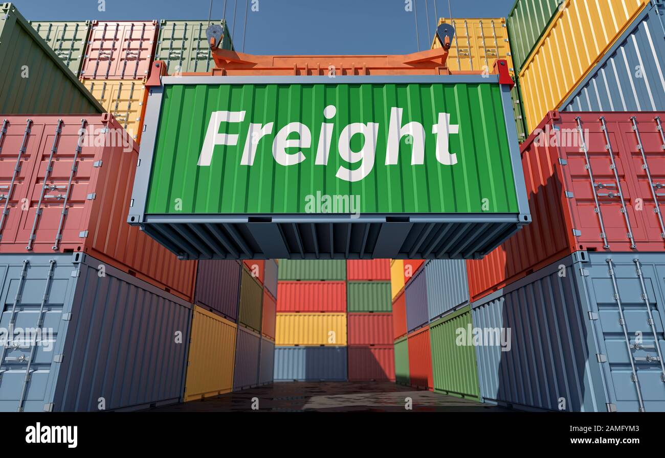 Freight Container with the word "Freight" on the side - 3D Rendering ...