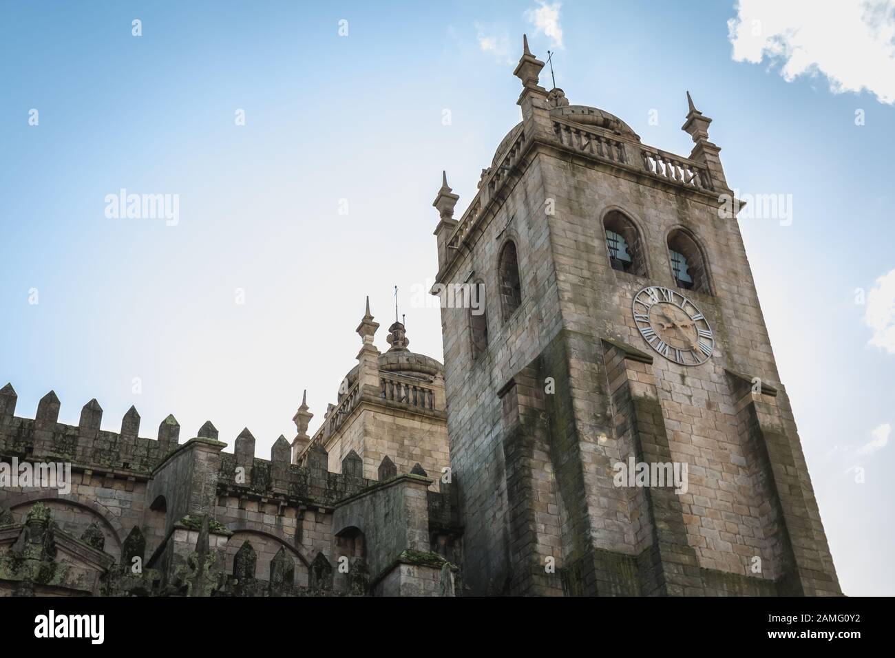 architectural detail of the Porto Cathedral in the historic city center ...