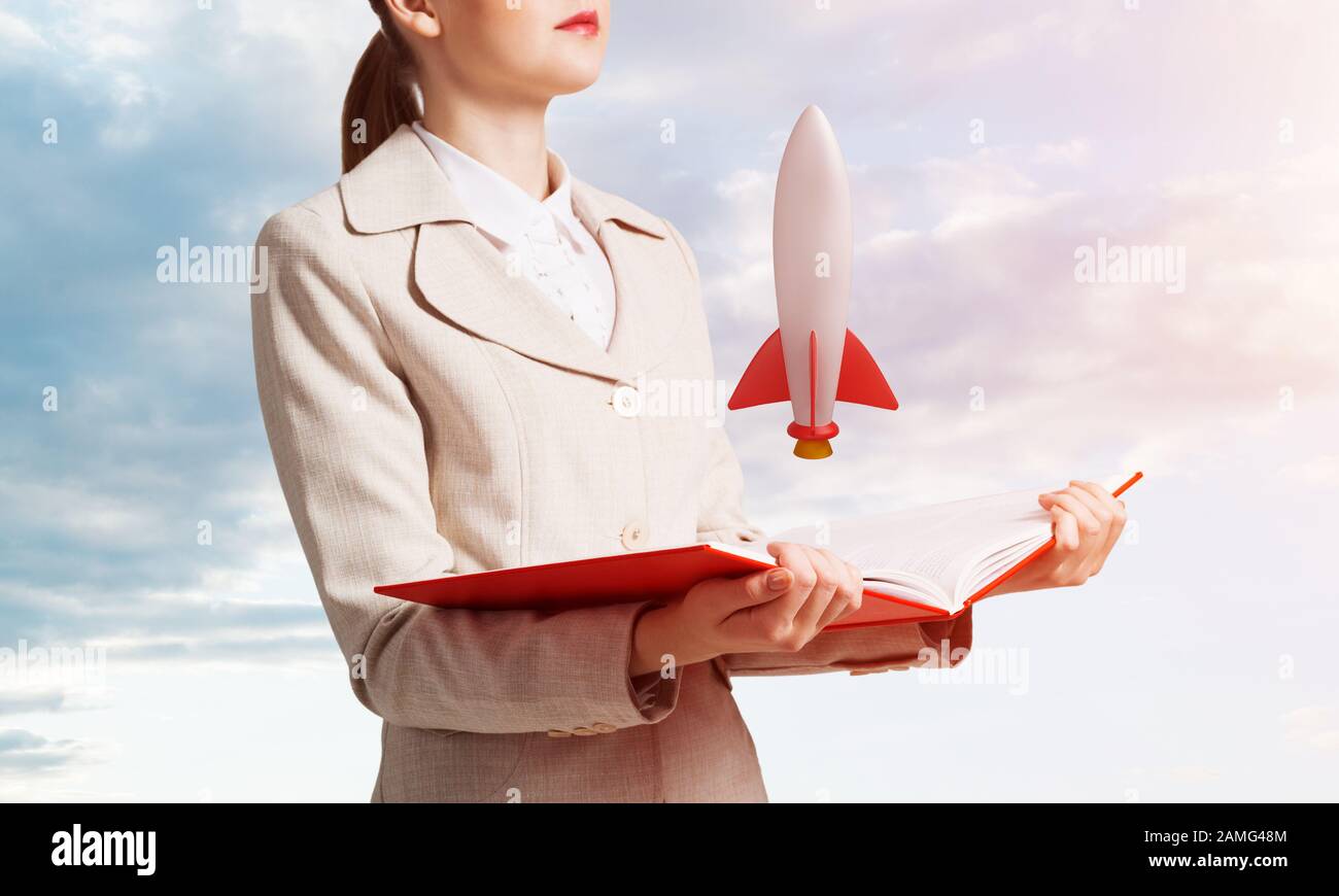 Startup concept people launch spaceship rocket hi-res stock photography ...