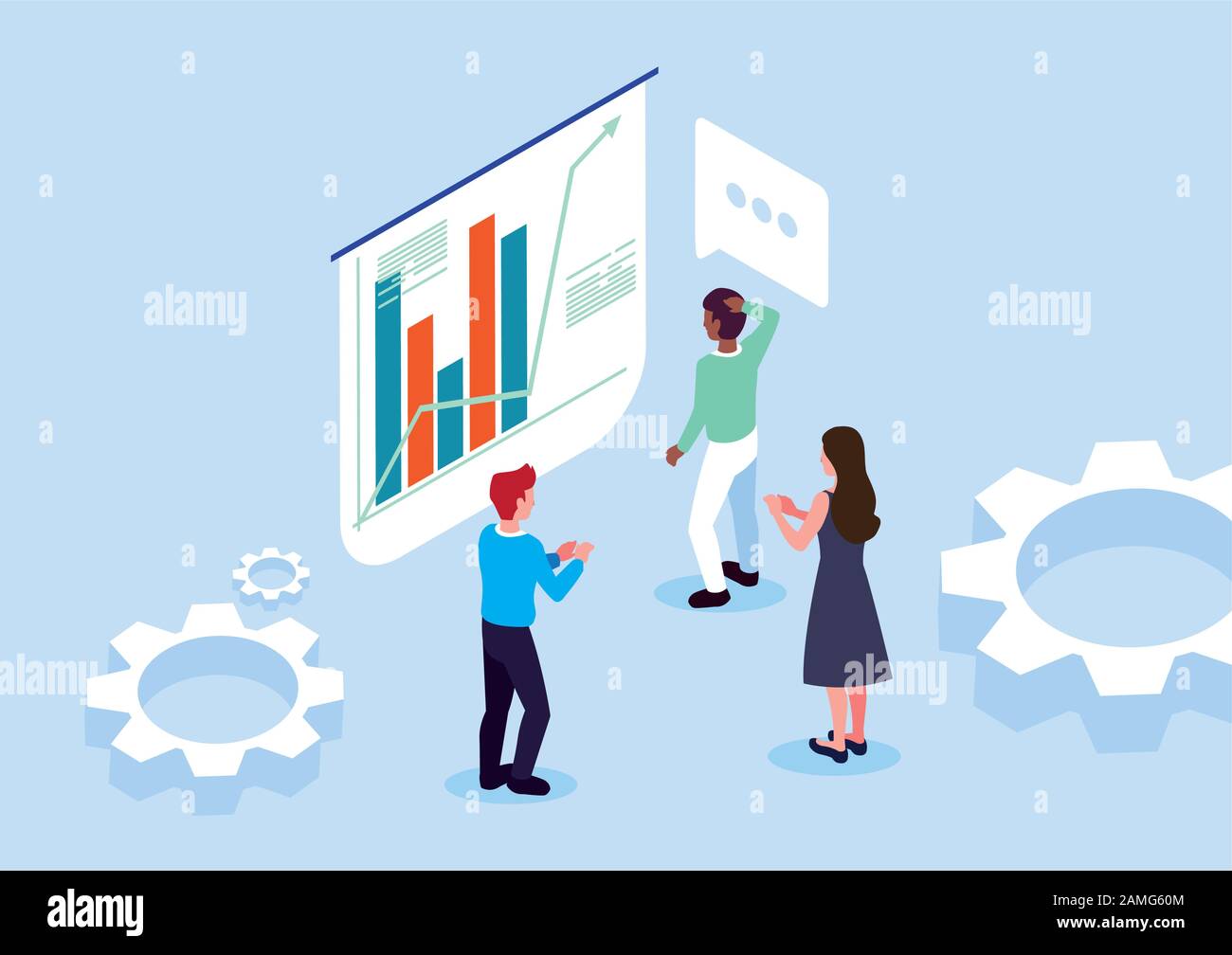 group of people with graphs in front, business working processes and ...