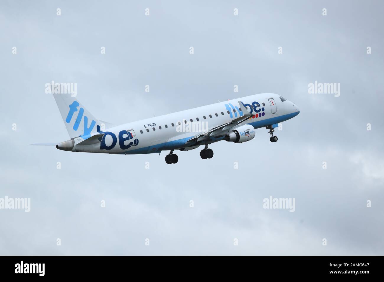 A flybe flight departs from manchester airport hi-res stock photography ...