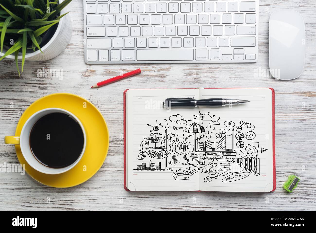 Flat lay wooden desk with computer keyboard Stock Photo - Alamy