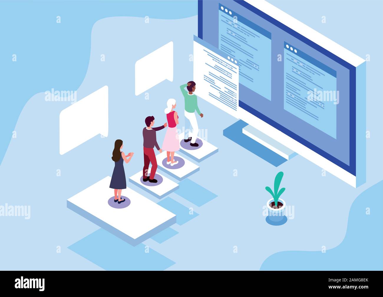 group of people working in front of computer screen vector illustration ...