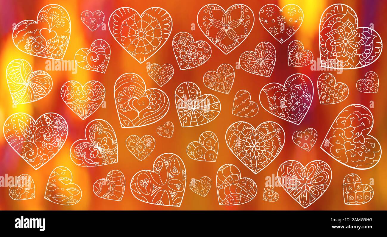 Set of artistically hand drawn hearts. Valentines day background ...