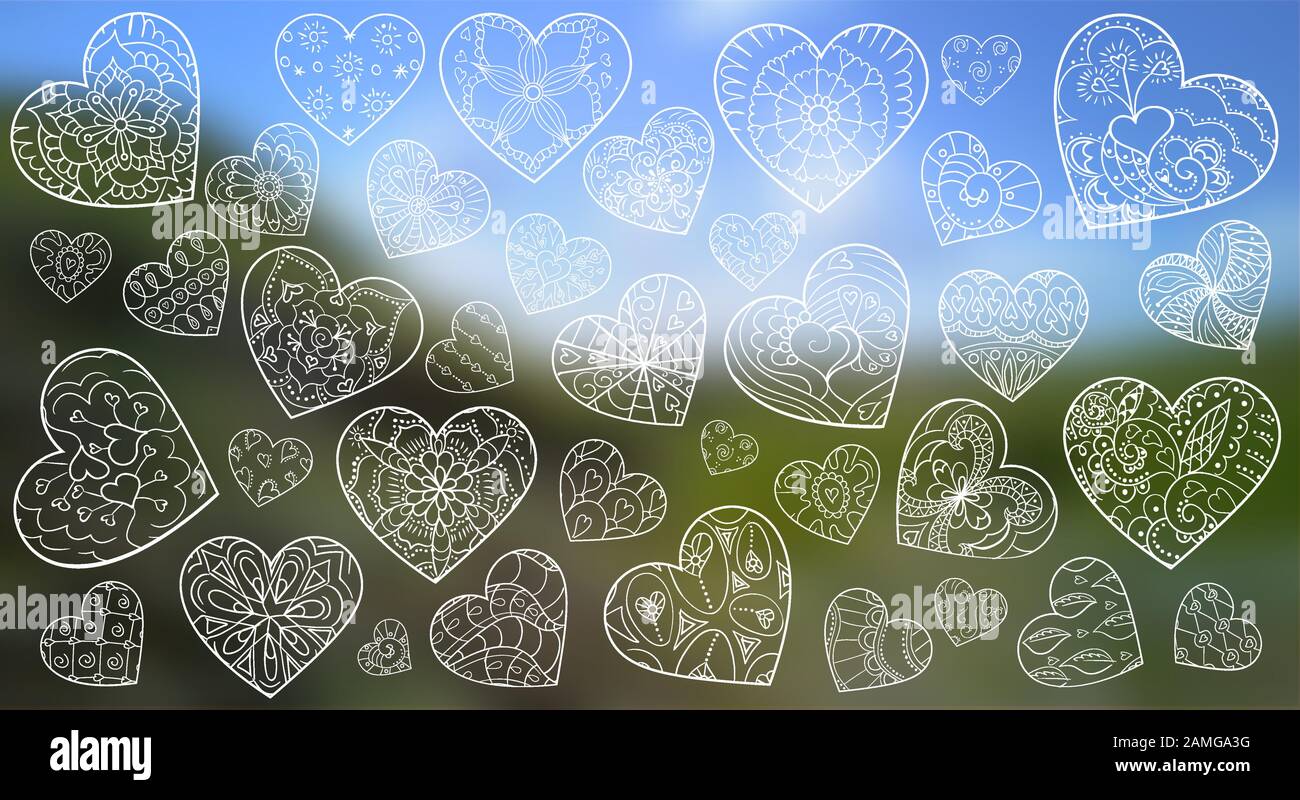 Set of artistically hand drawn hearts. Background for traveling ...