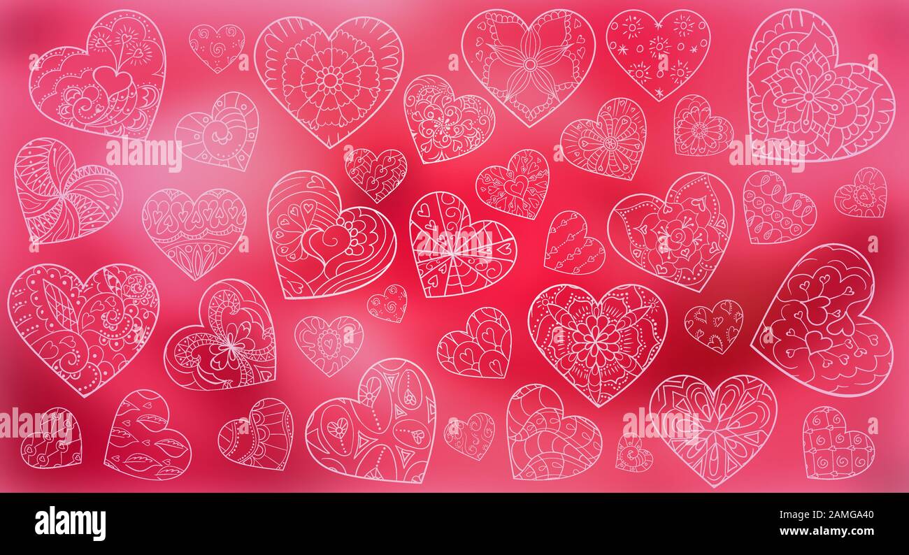 Set of artistically hand drawn hearts. Valentines day background ...