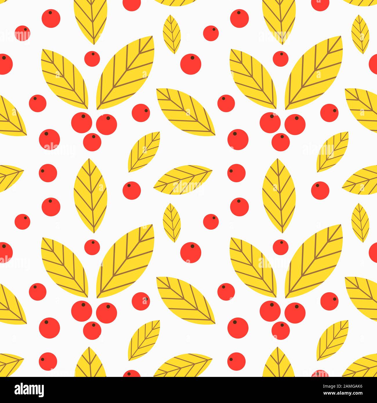 Autumn leaves and berries seamless pattern. Vector illustration Stock ...