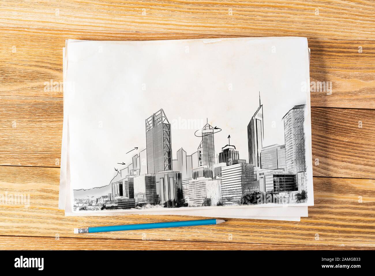 Modern megapolis skyline pencil draw Stock Photo - Alamy