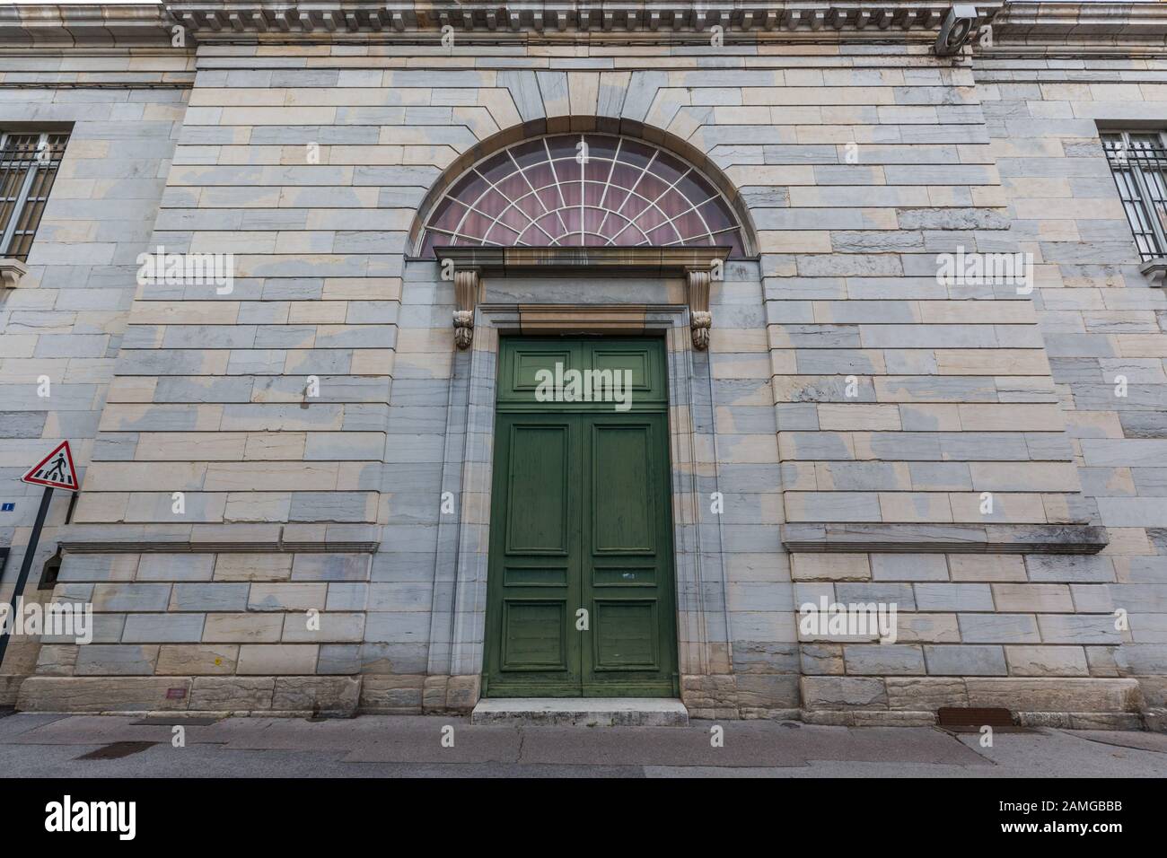 Traditional French architecture, Gothic style building wall with doors ...