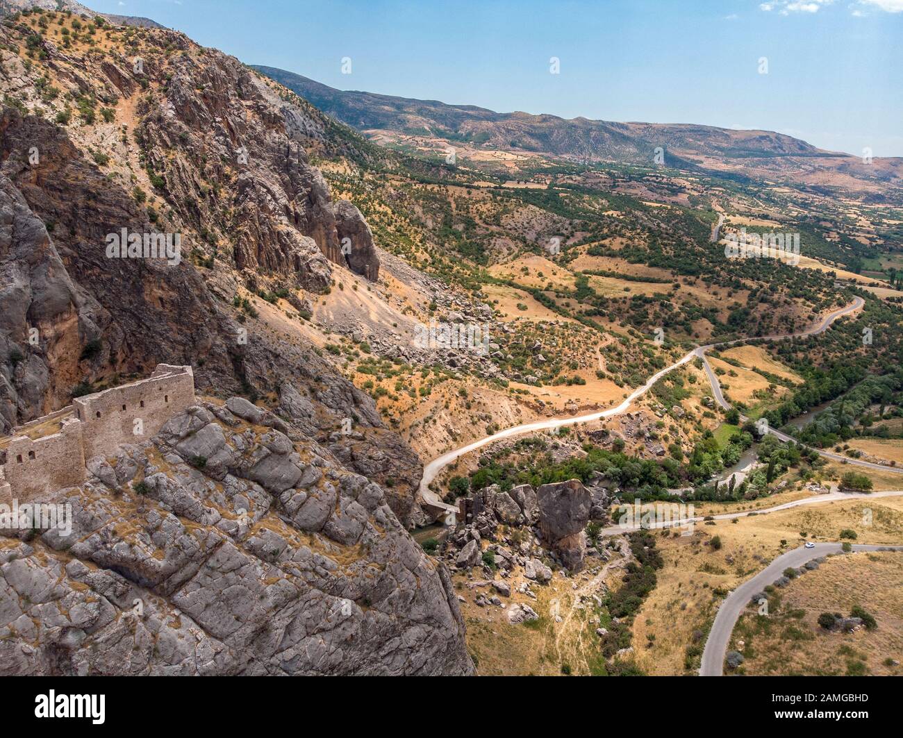 Aerial view of Kahta Castle, Kalesi. The Yeni Kale Fortress in Eski ...