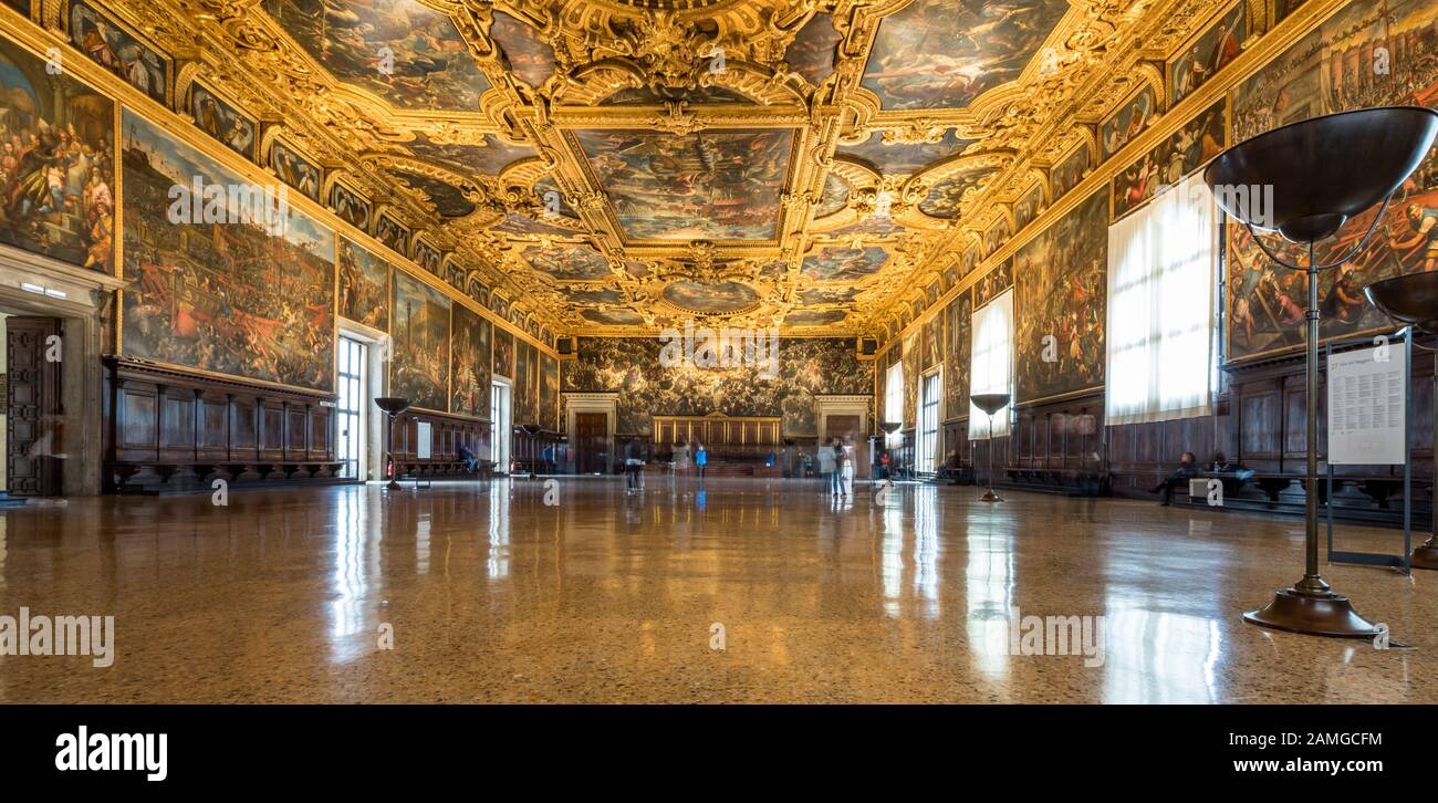 The Hall of the Great Council of the Doge's Palace, Venice Stock Photo ...