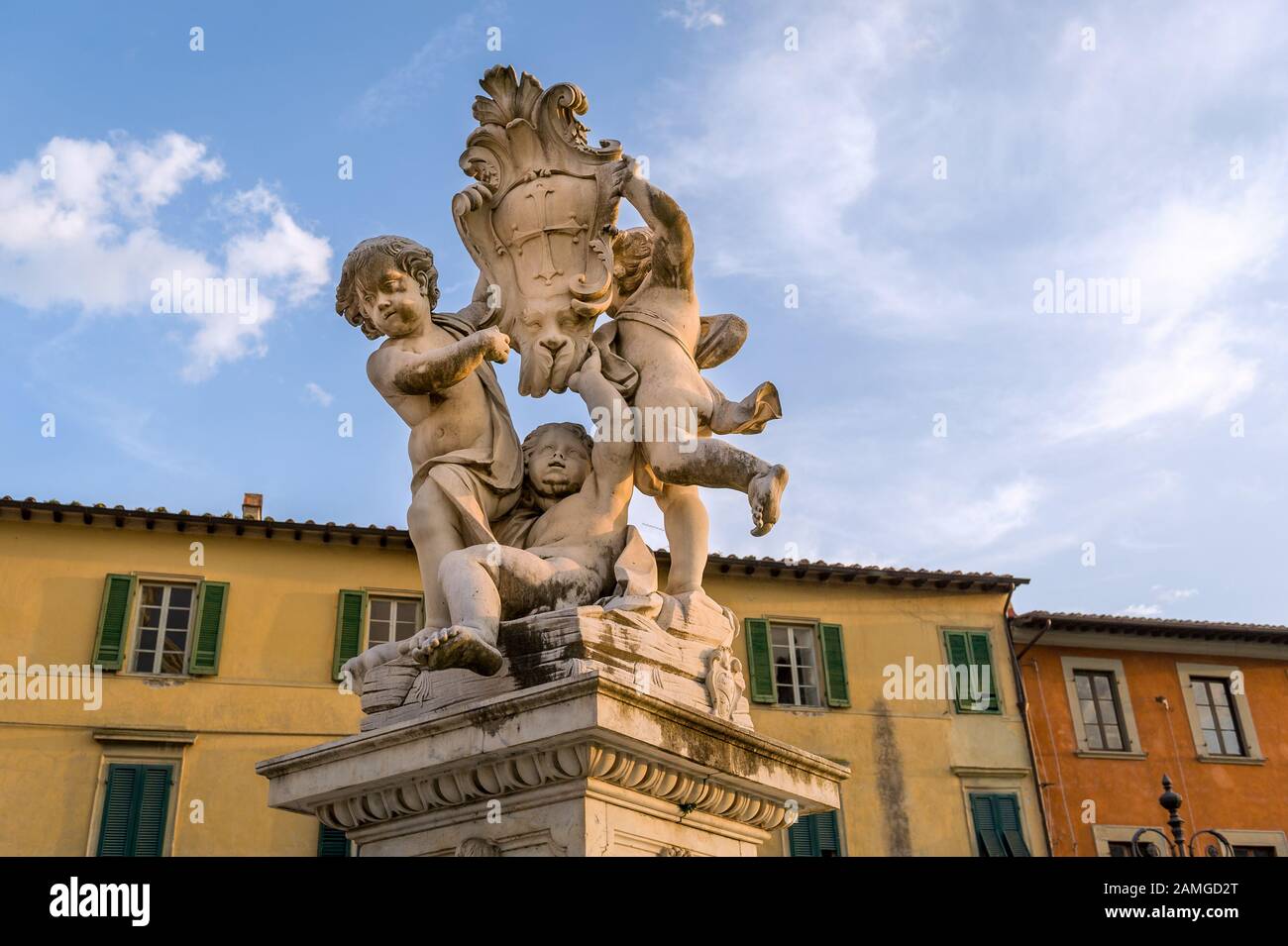 Putti fountain sculpture a sunset light. Pisa landmarks, Italy Stock ...