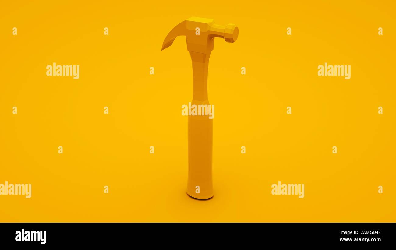 Hammer on yellow background. Build concept. 3d illustration Stock Photo ...
