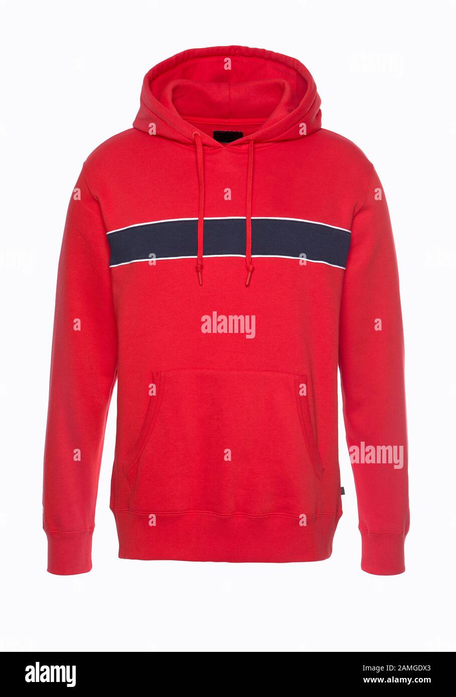 Blank red male hooded sweatshirt long sleeved isolated on white ...