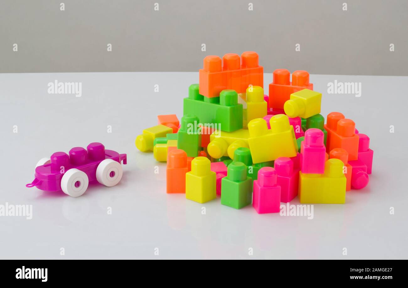 colorful plastic toy blocks isolated on white background Stock Photo ...