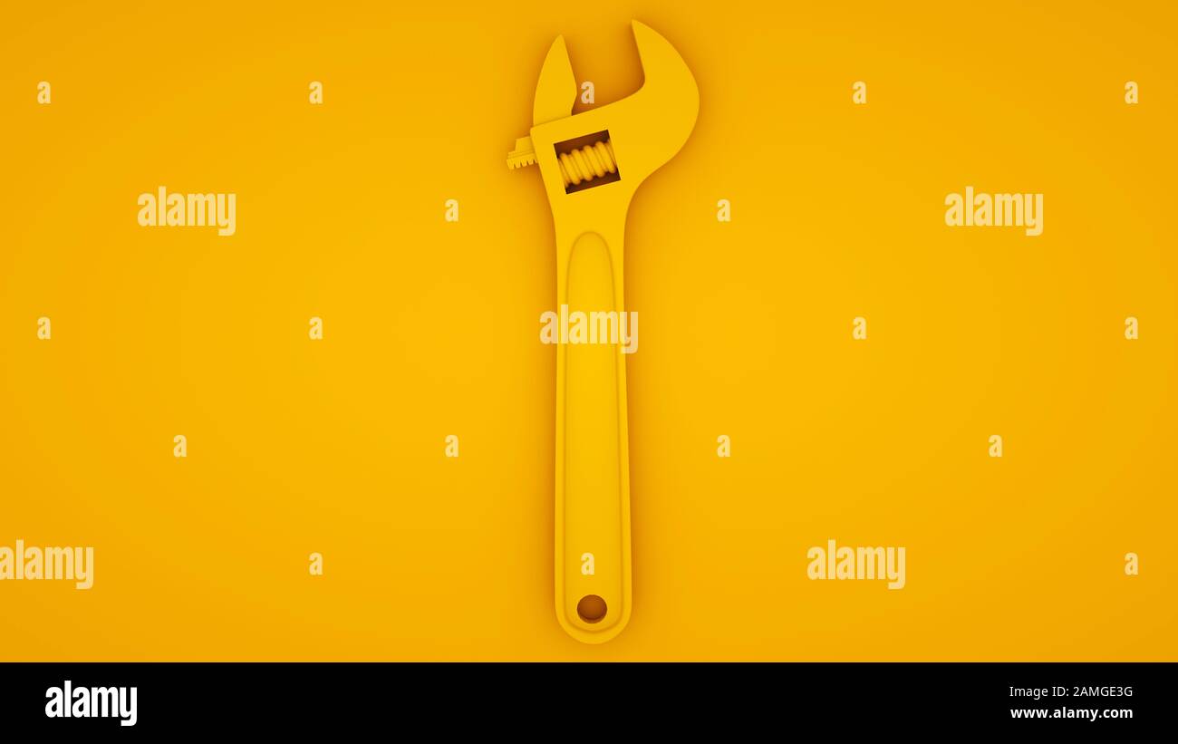 Adjustable wrench on yellow background. Minimal idea concept, 3d ...