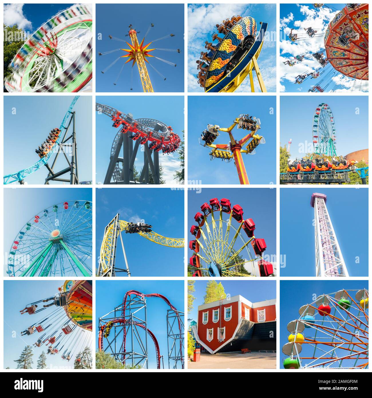 Set of colorful rides in amusement park. Full size Stock Photo - Alamy