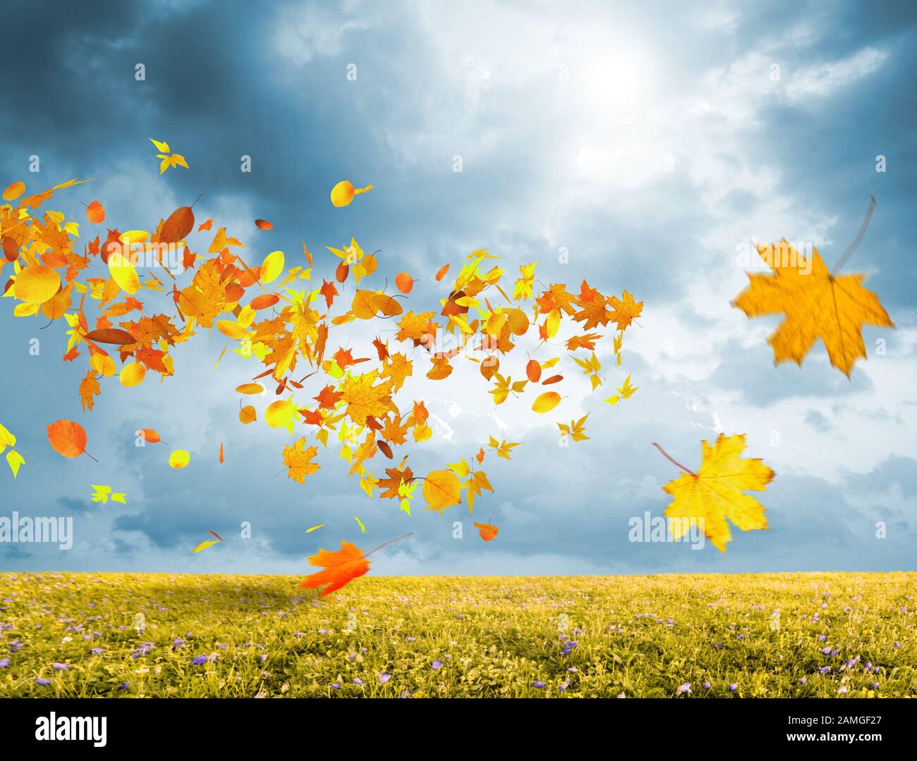 fantasy landscape with red and yellow autumn leaves Stock Photo - Alamy