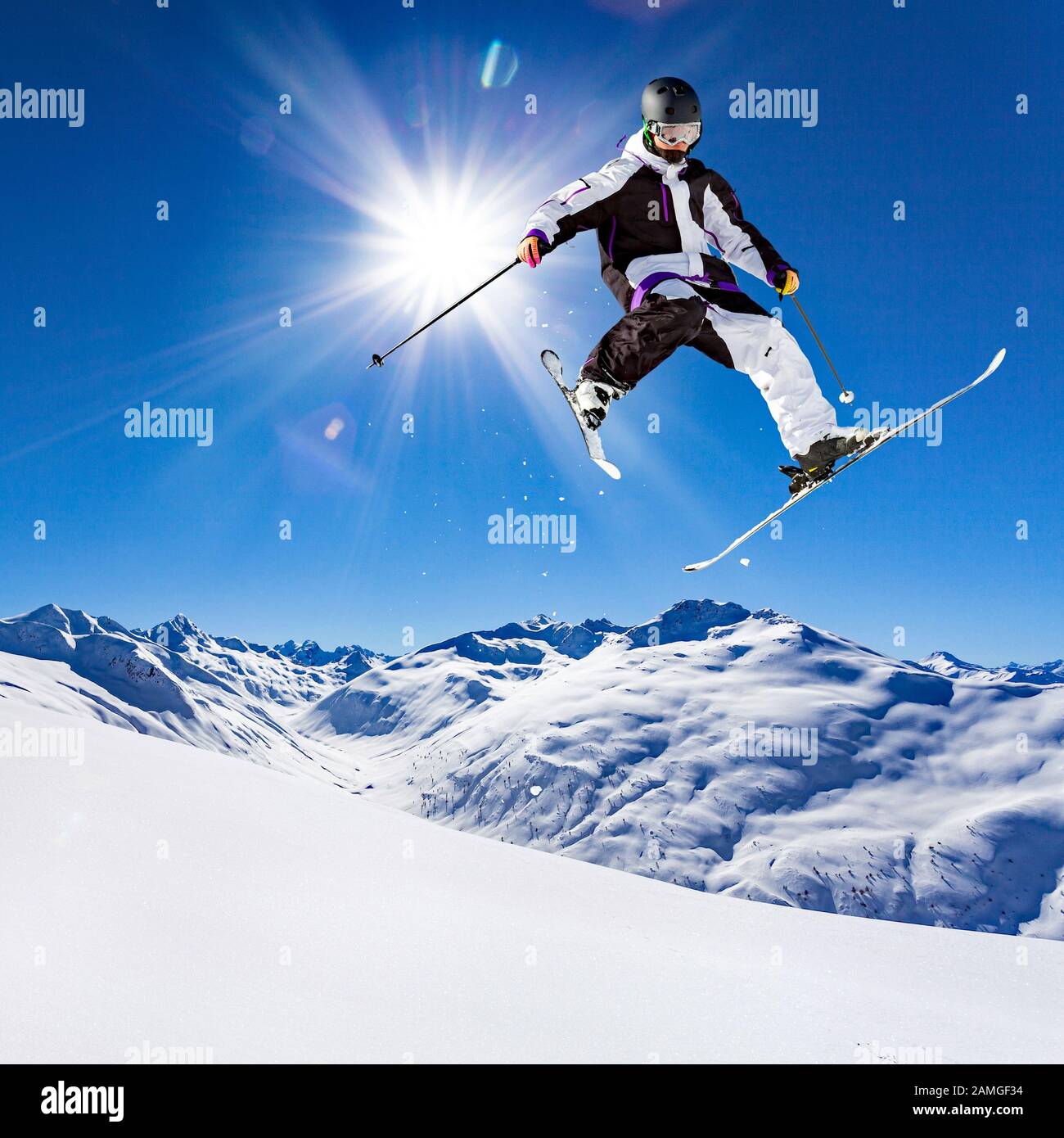 free rider in fresh snow Stock Photo - Alamy