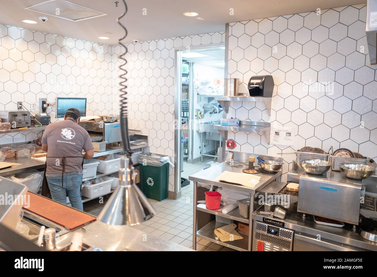 Interior kitchen area of the mendocino farms sandwich restaurant hi-res ...