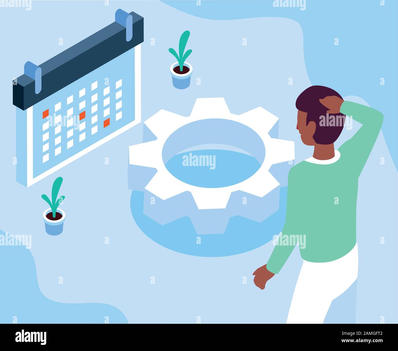 man working and planning their business vector illustration design ...