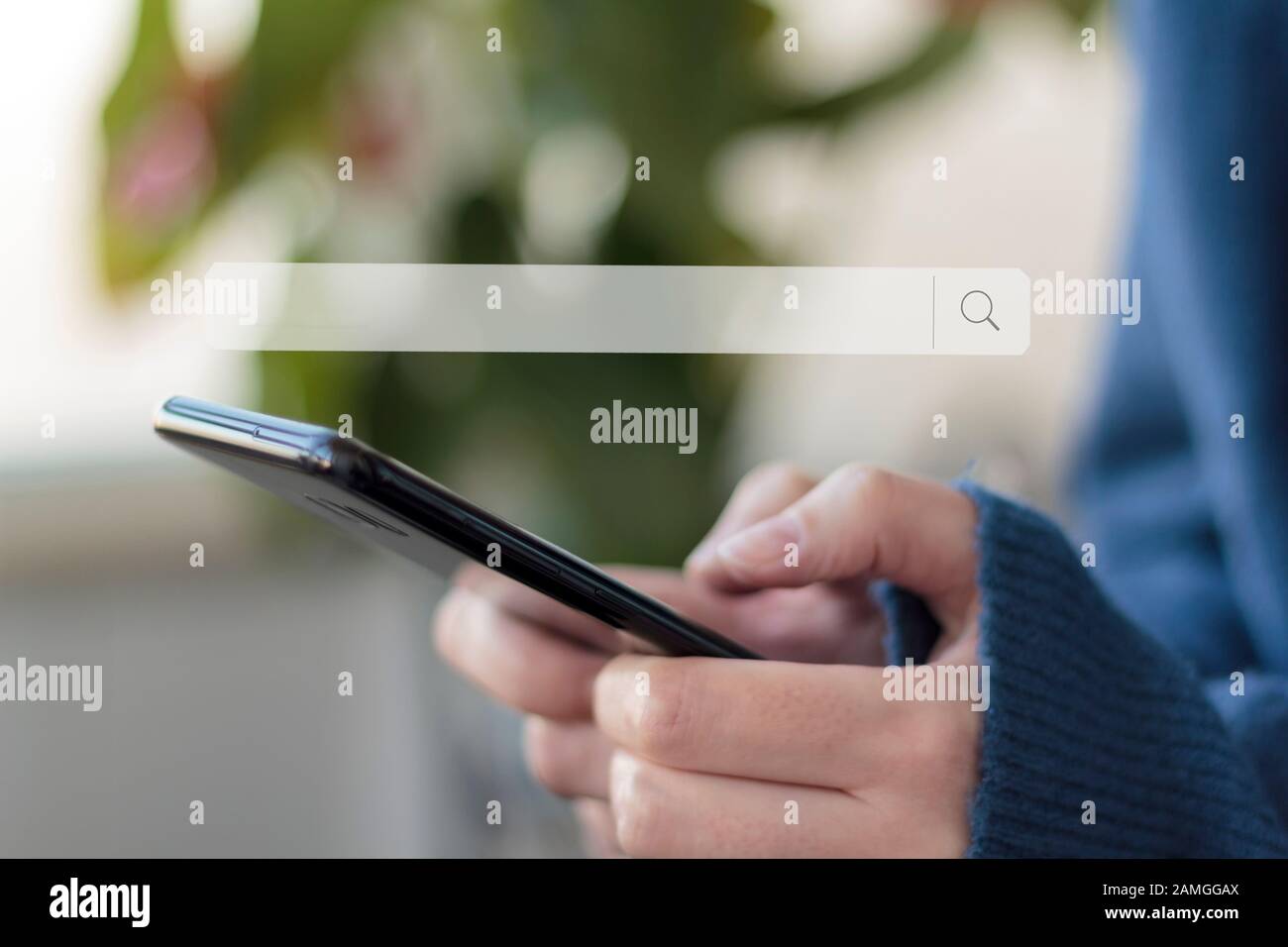 Hands holding magnifying glass information searching hi-res stock ...