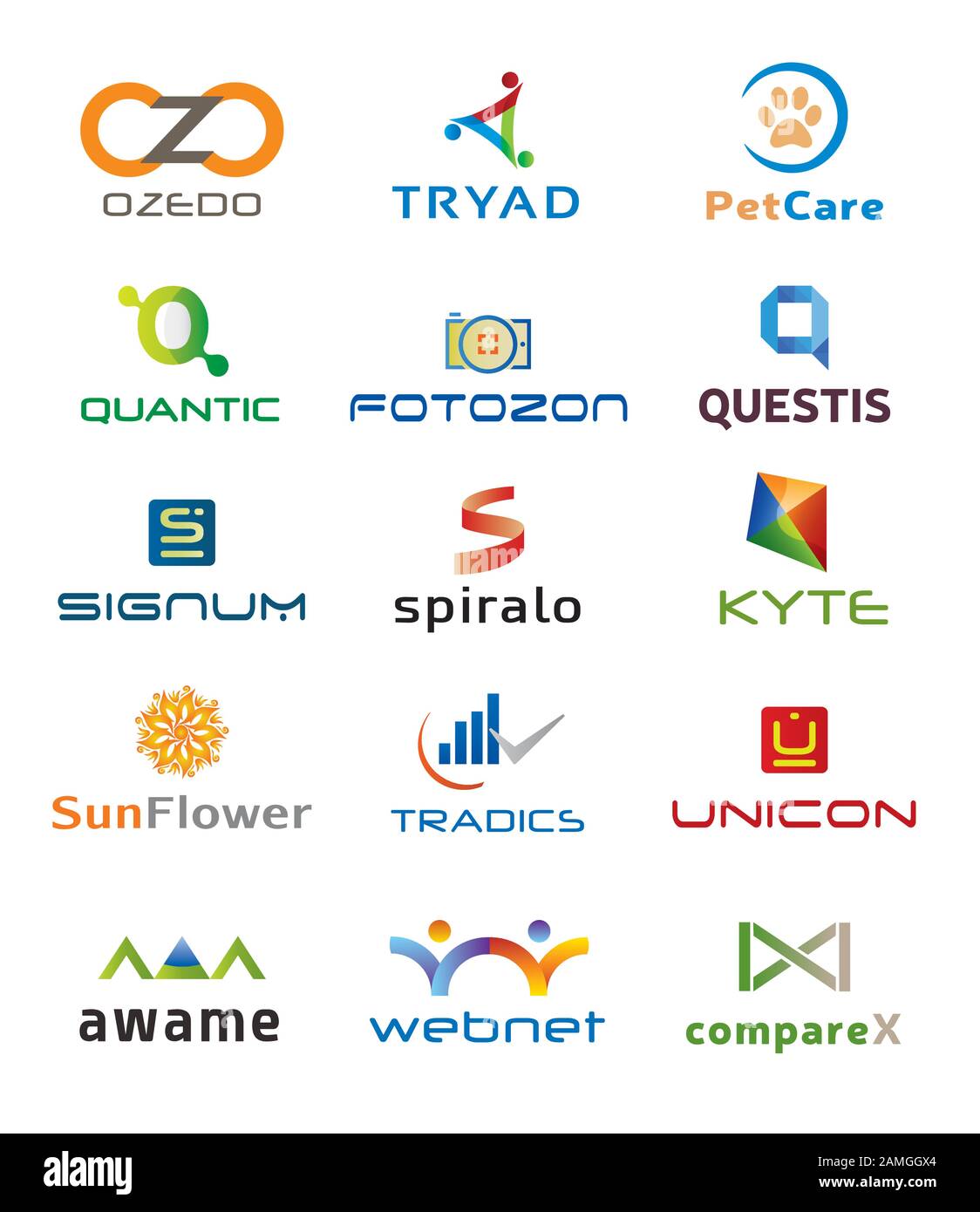 Set of Fifteen Icons and Logo Designs - Multiple Colors and Elements ...