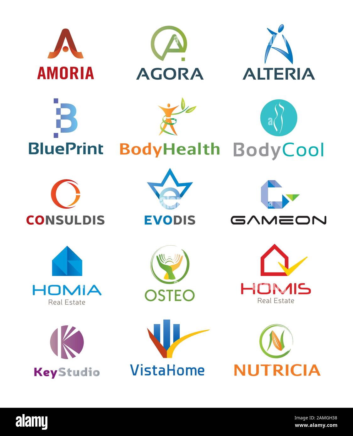 Set of Fifteen Icons and Logo Designs - Multiple Colors and Elements ...